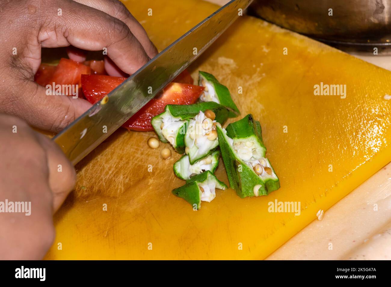 Closeup Image Of Woman Hands Cutting Vegetables In The Kitchen Stock ...