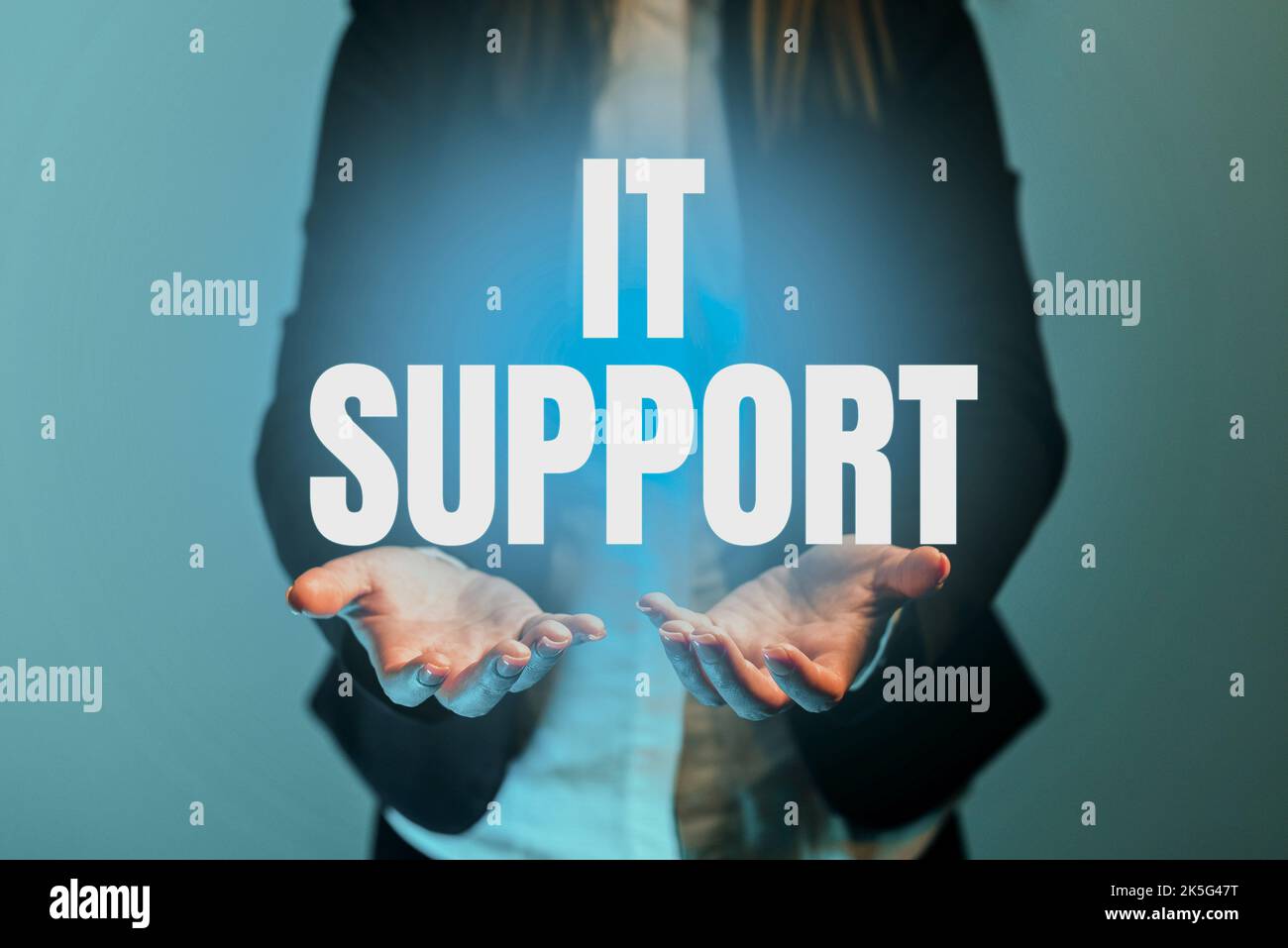 Text caption presenting It Support. Concept meaning Lending help about ...