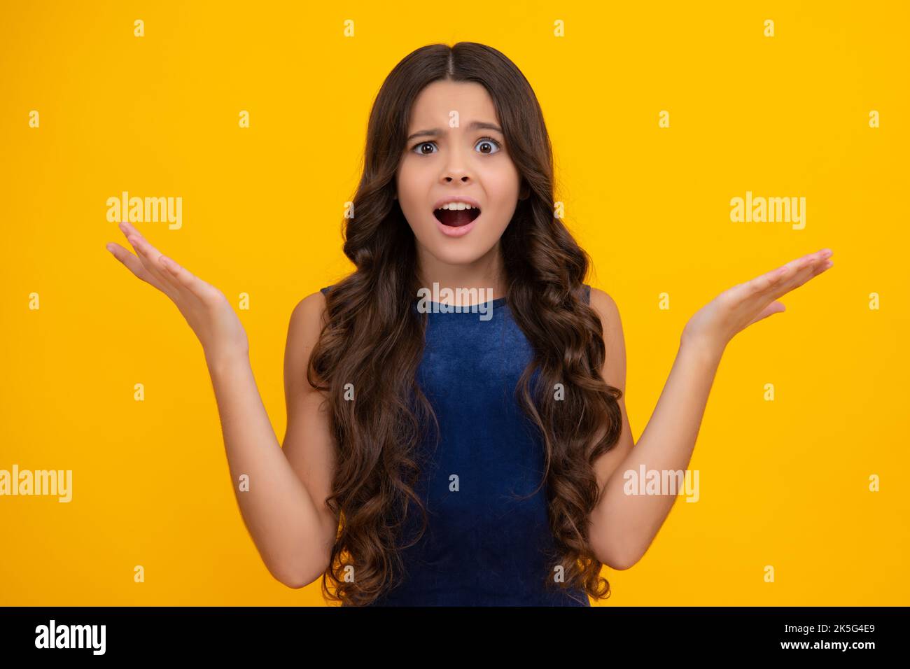 Angry teenager girl, upset and unhappy negative emotion. Studio ...