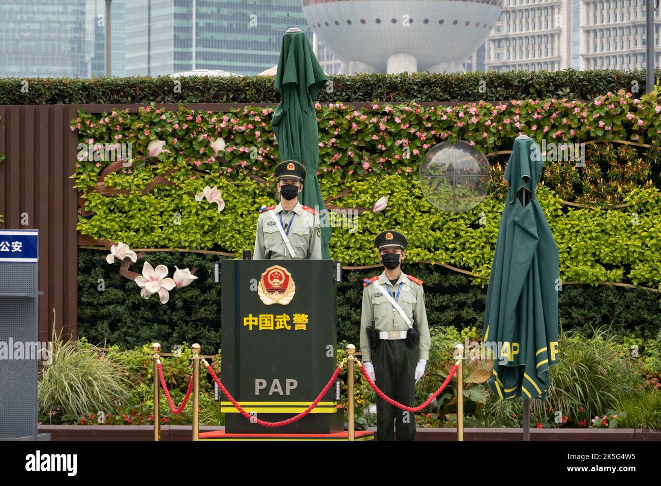 SHANGHAI, CHINA - OCTOBER 8, 2022 - Two armed police officers stand ...
