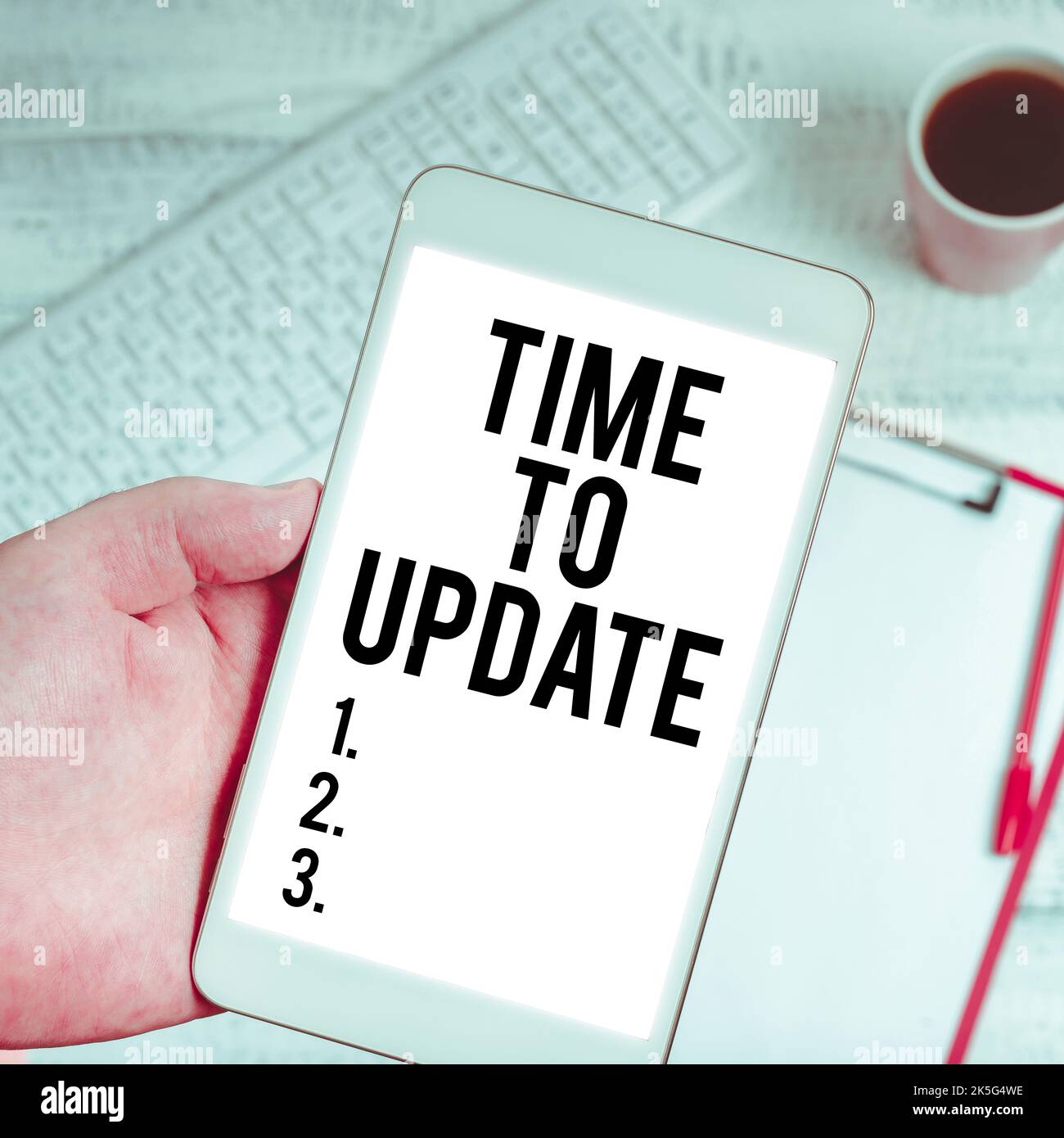 Hand writing sign Time To Update. Business showcase System software update for enhancement or ...