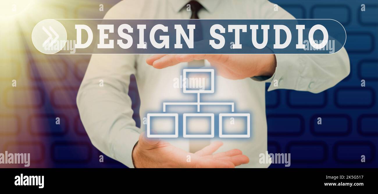 Sign displaying Design Studio. Concept meaning work environment ...
