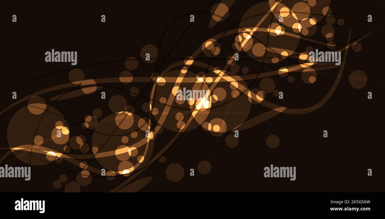 Abstract brown background with ellipses and curved lines in a golden ...
