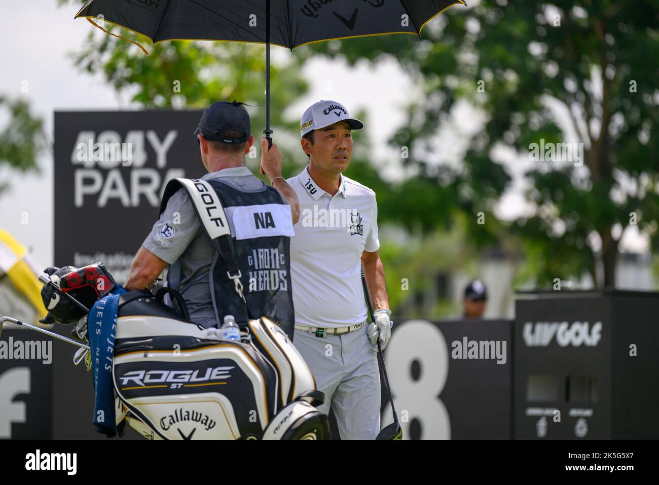 Kevin Na of USA with caddy on 8th tee during the 2nd round of the LIV ...