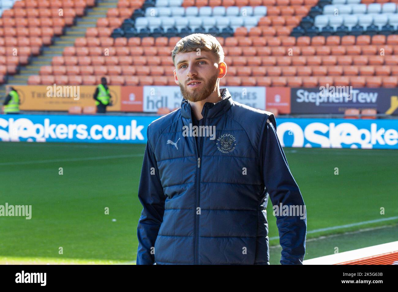 Daniel Grimshaw #32 of Blackpool arrives ahead of the Sky Bet ...