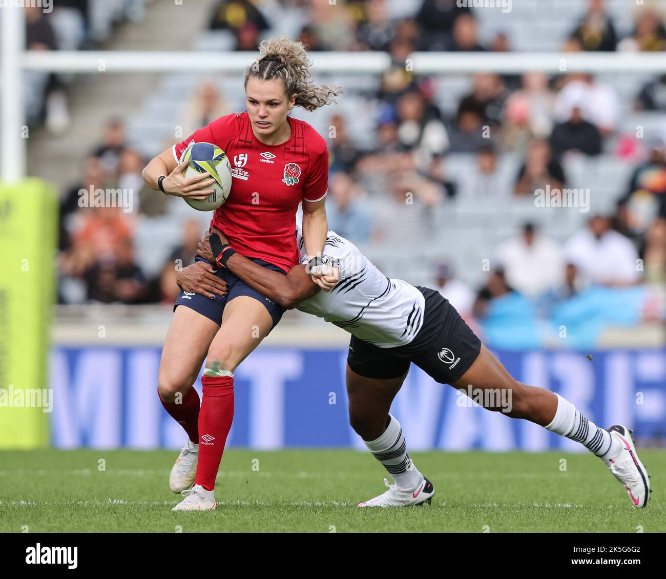 Ellie Kildunne of England is tackled by Fiji player during the Women's ...