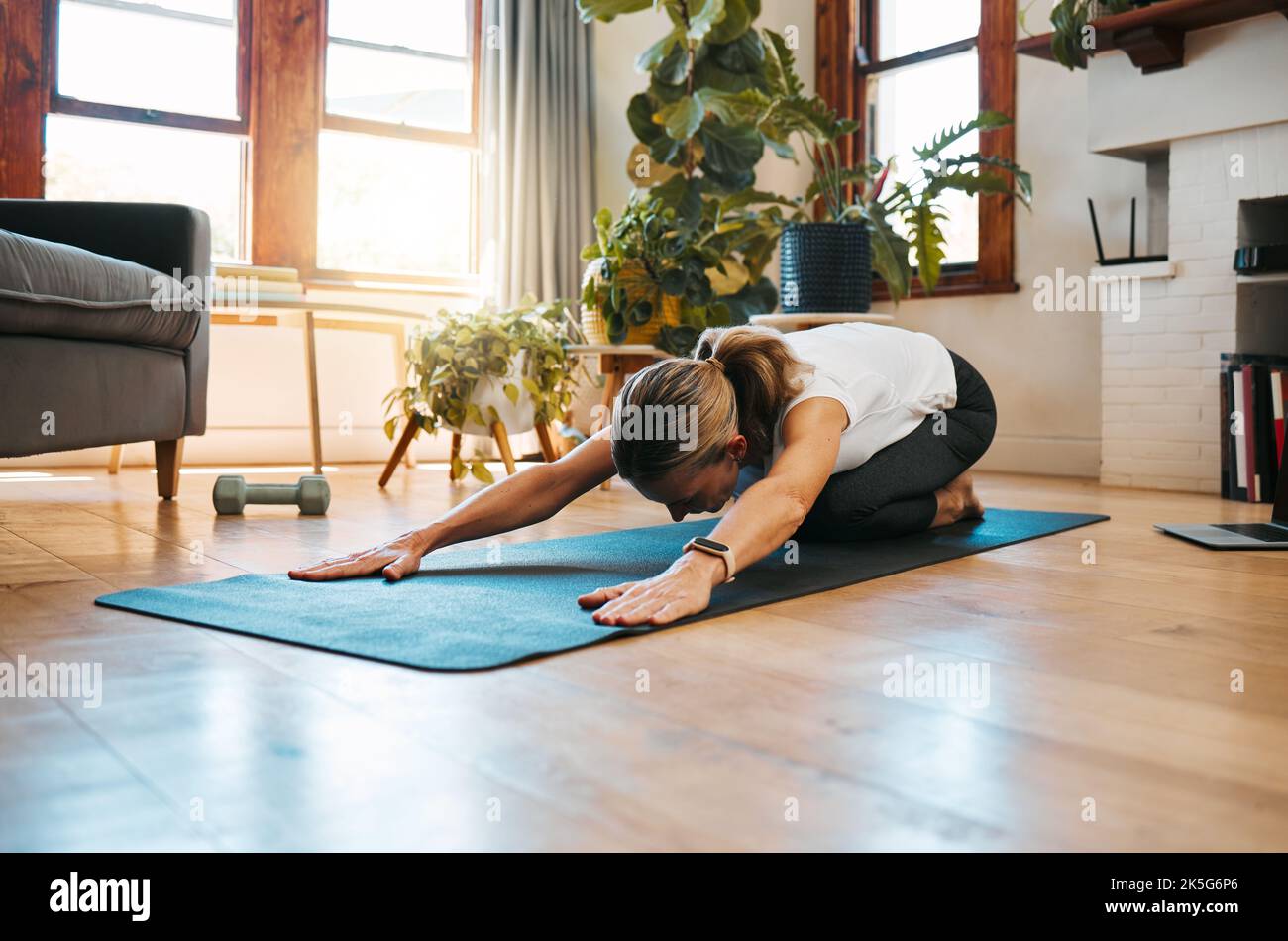 Exercise, fitness and yoga stretching for health, wellness and healthy ...