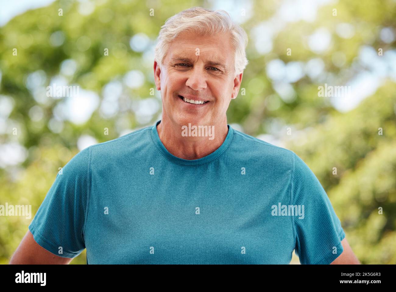 Exercise, fitness and senior man exercise, happy and healthy in ...