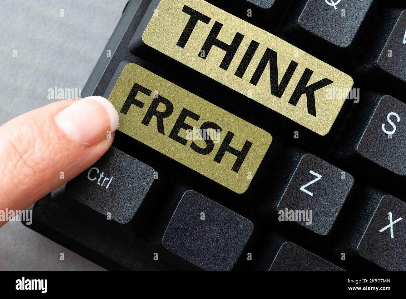 Text sign showing Think Fresh. Concept meaning a new perspective of ...