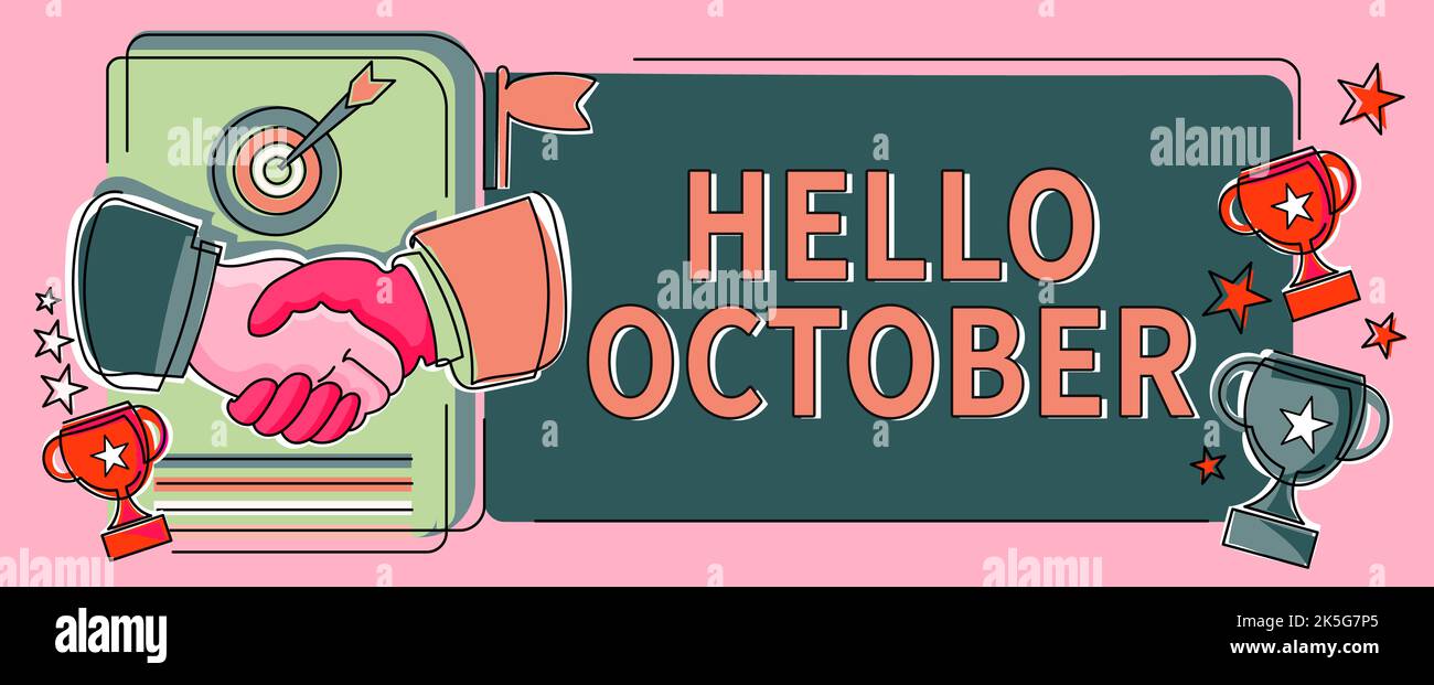 Hand writing sign Hello October. Conceptual photo greeting used when ...