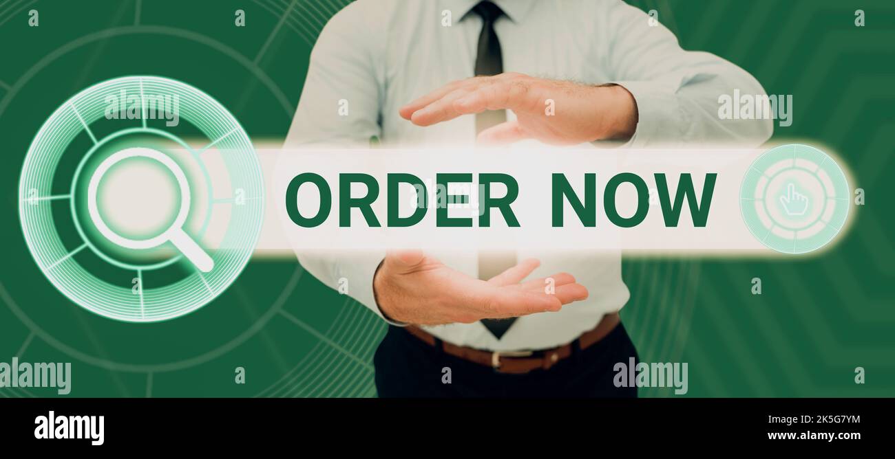 Text caption presenting Order Now. Word for service restaurants or ...