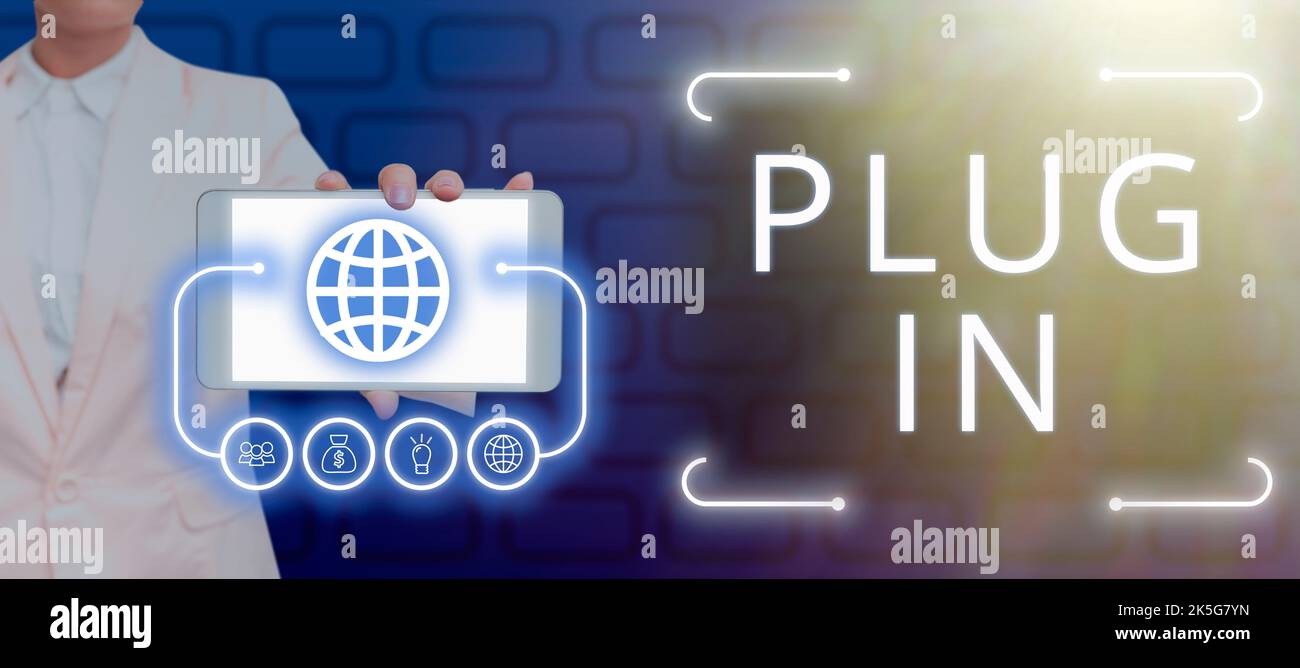 Inspiration showing sign Plug In. Business showcase putting device into ...