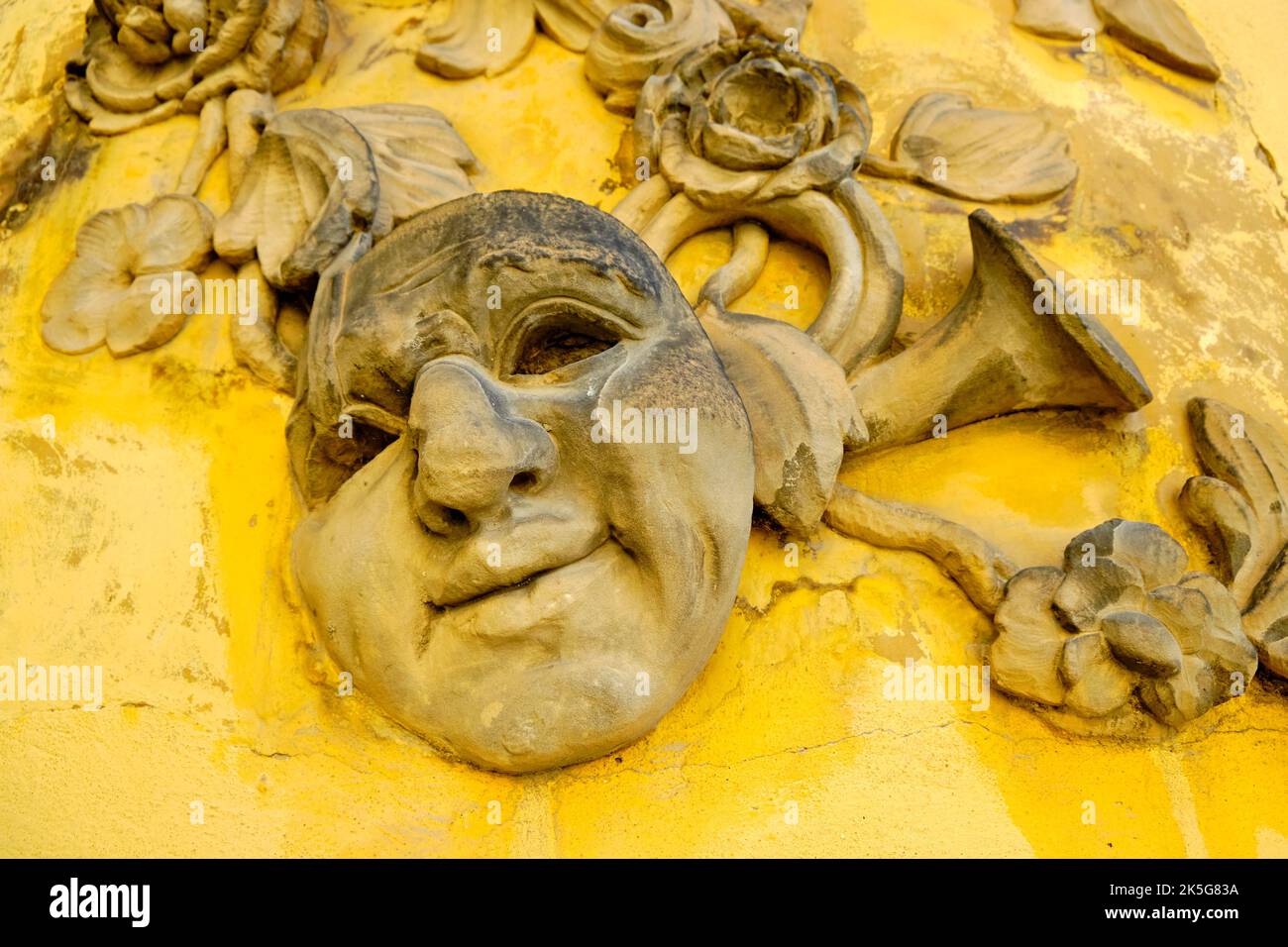 Face, mask, grimace sculpted in the exterior façade of Sanssouci Palace ...