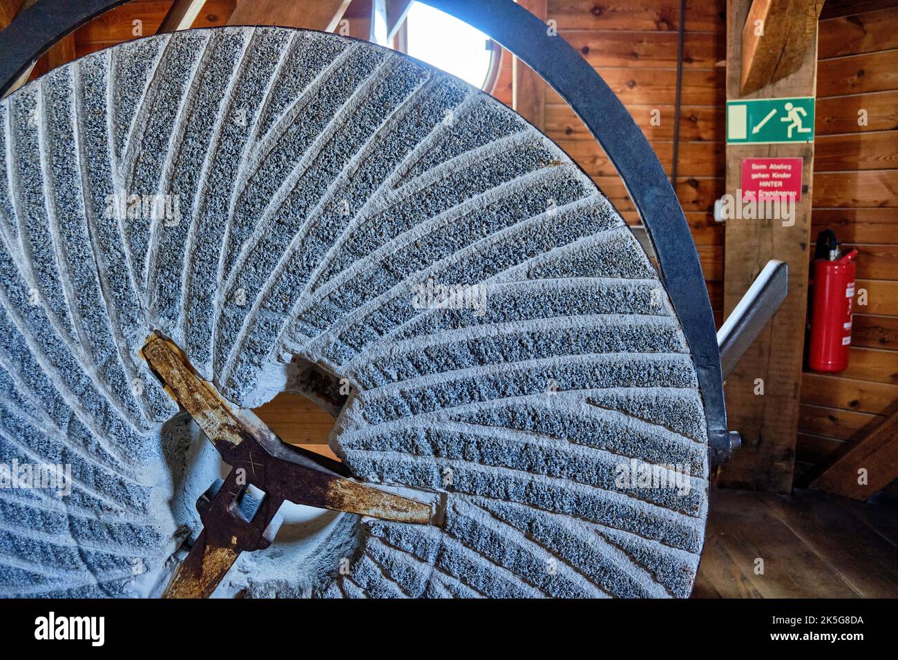 Millstone on display in the historic Sanssouci Windmill, Sanssouci Park ...