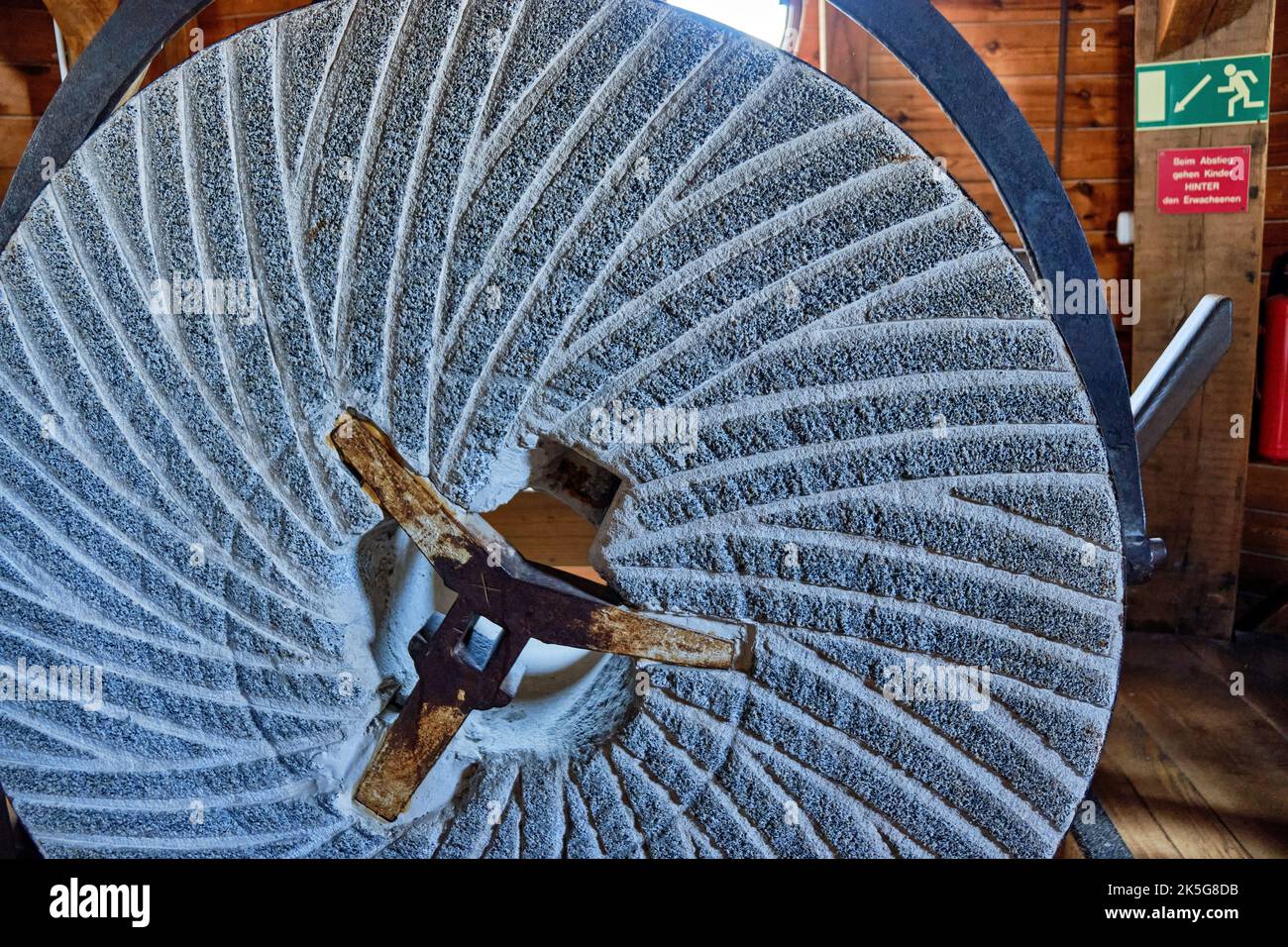 Millstone on display in the historic Sanssouci Windmill, Sanssouci Park ...