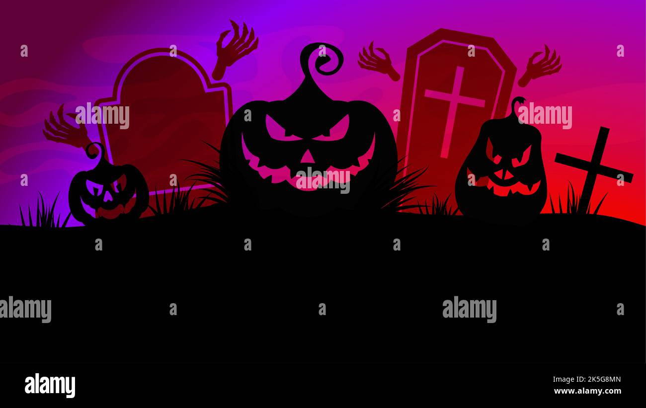 Halloween landscape background. Scary graveyard pumpkins Stock Vector Image & Art - Alamy