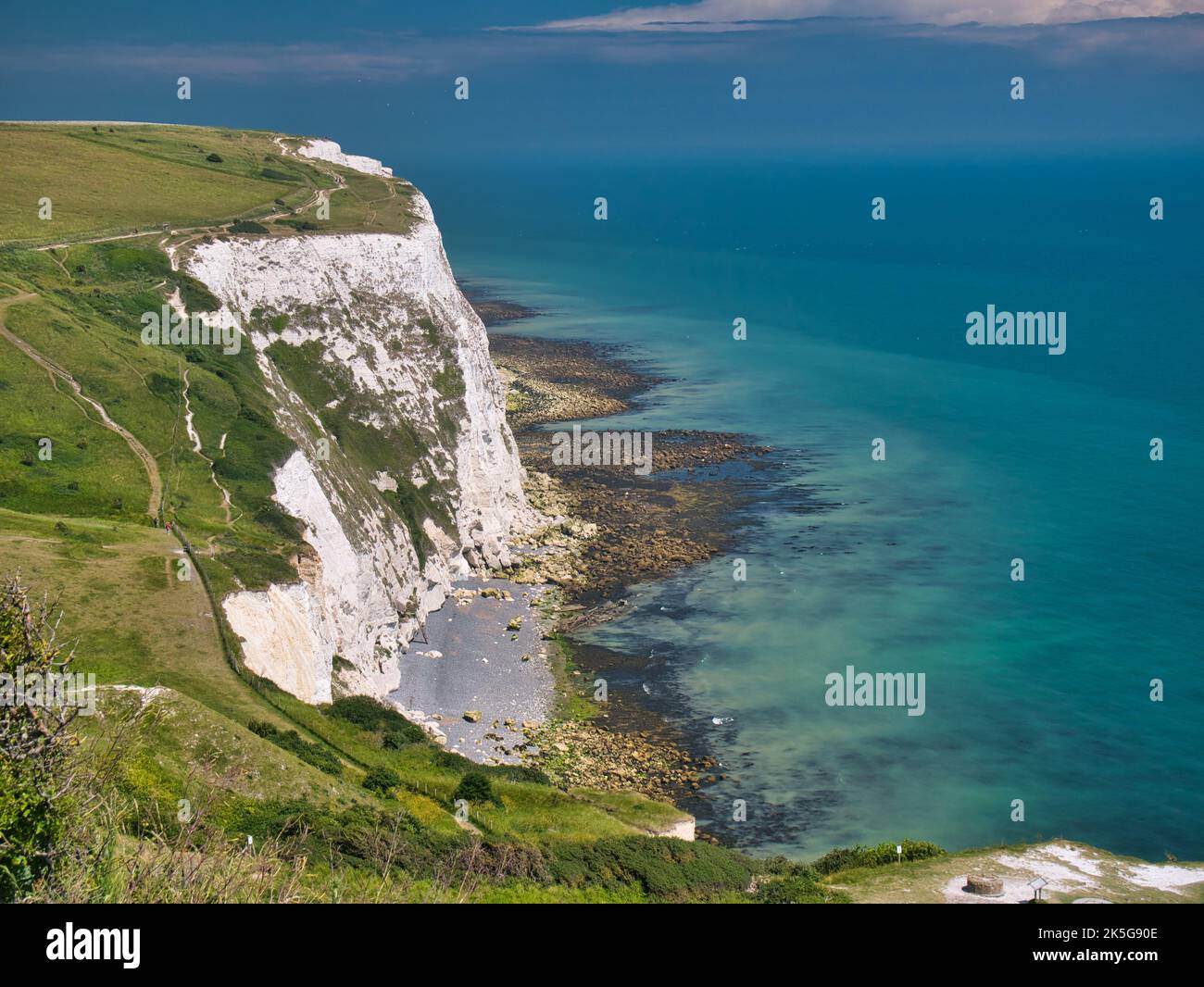The white cliffs of Dover in Kent, UK. Taken on a calm day in summer ...