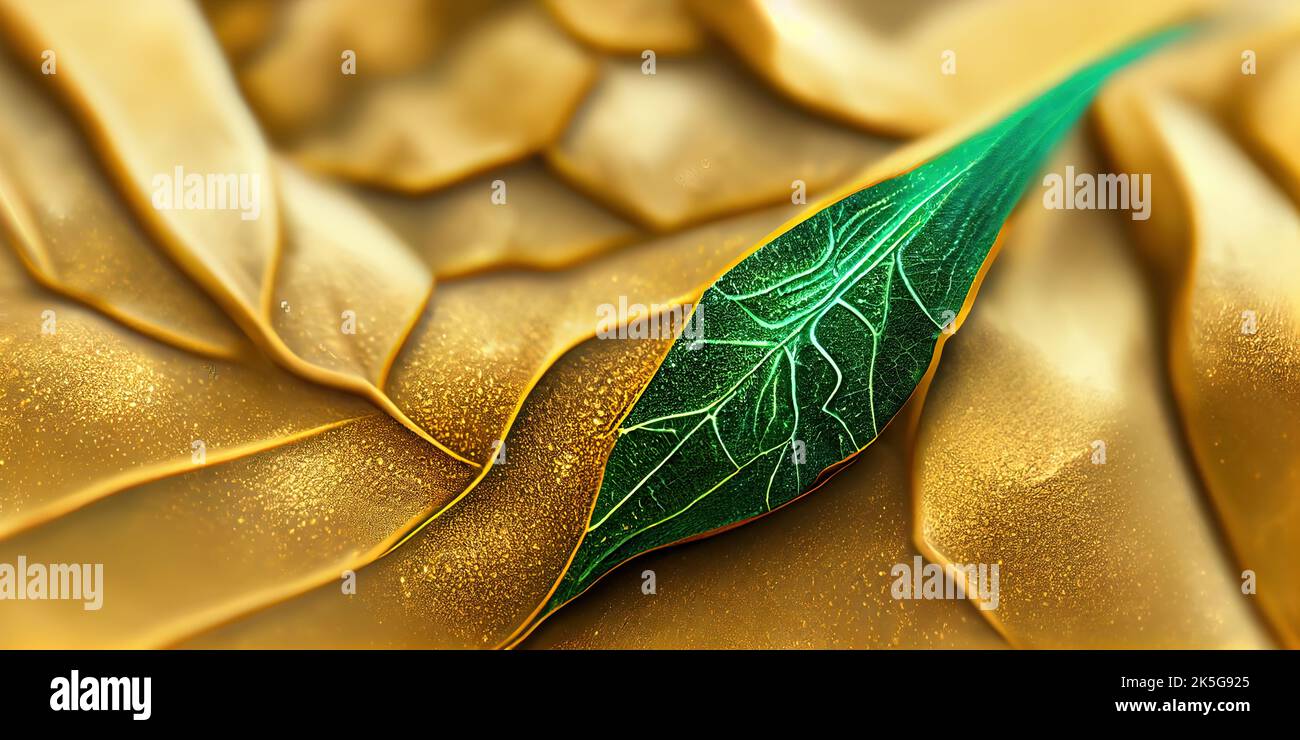 A 3d render of macro golden leaf opening and becoming green Stock Photo ...