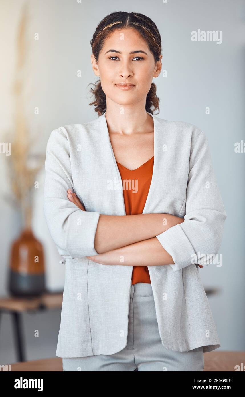 Young business woman leadership, portrait and manager with vision ...