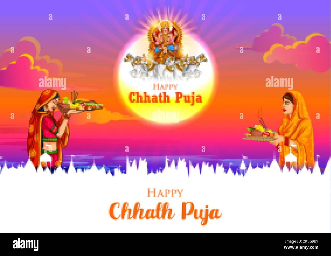 illustration of Happy Chhath Puja Holiday background for Sun festival ...