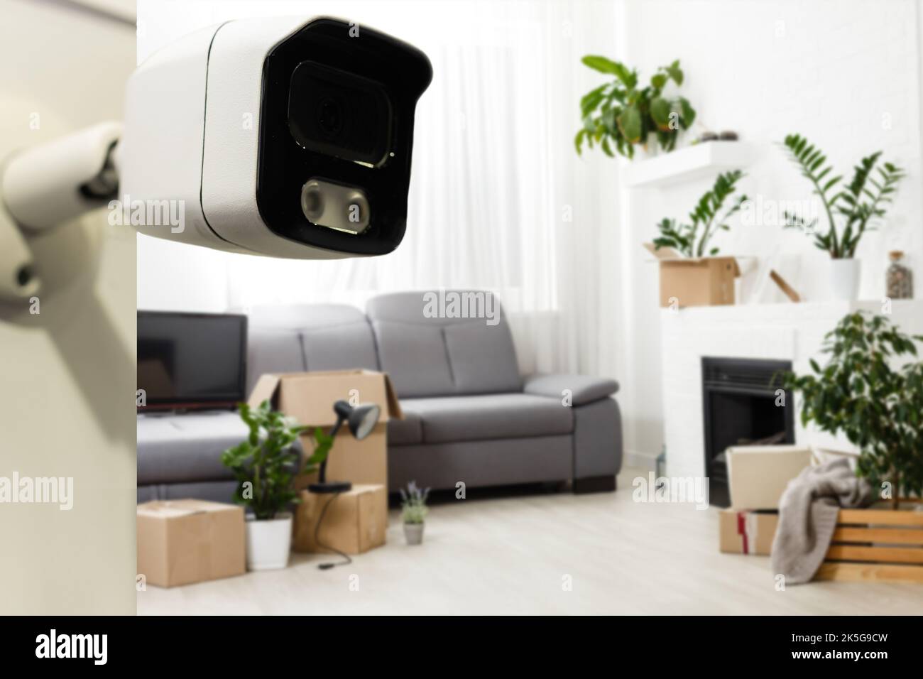 Interior Of Modern Empty Living Room With Security Camera In House ...