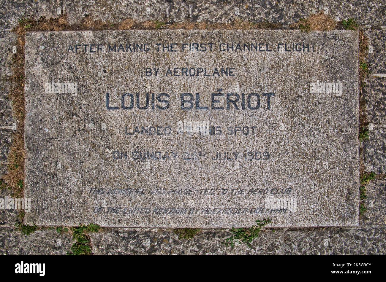 A weathered granite plaque marks the spot French aviator Louis Bleriot ...