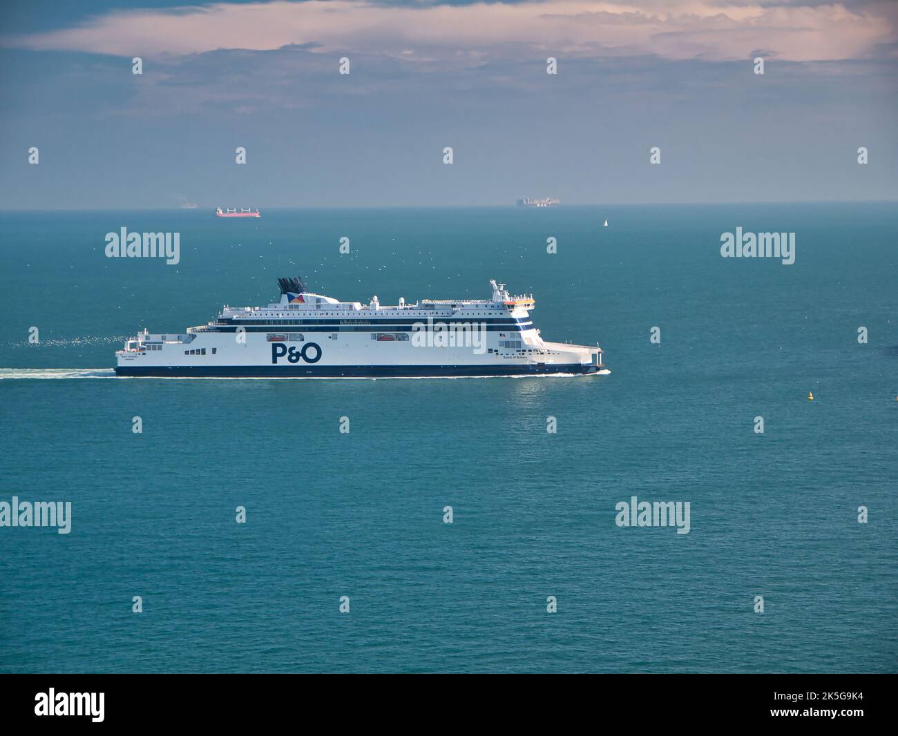 A white P&O cross channel ferry approaches the Port of Dover. Taken on ...