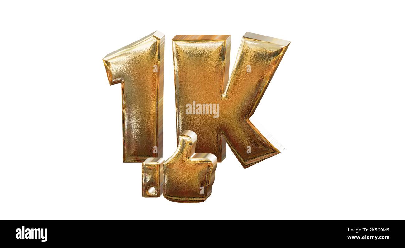 3d illustration 1 k gold number Stock Photo - Alamy