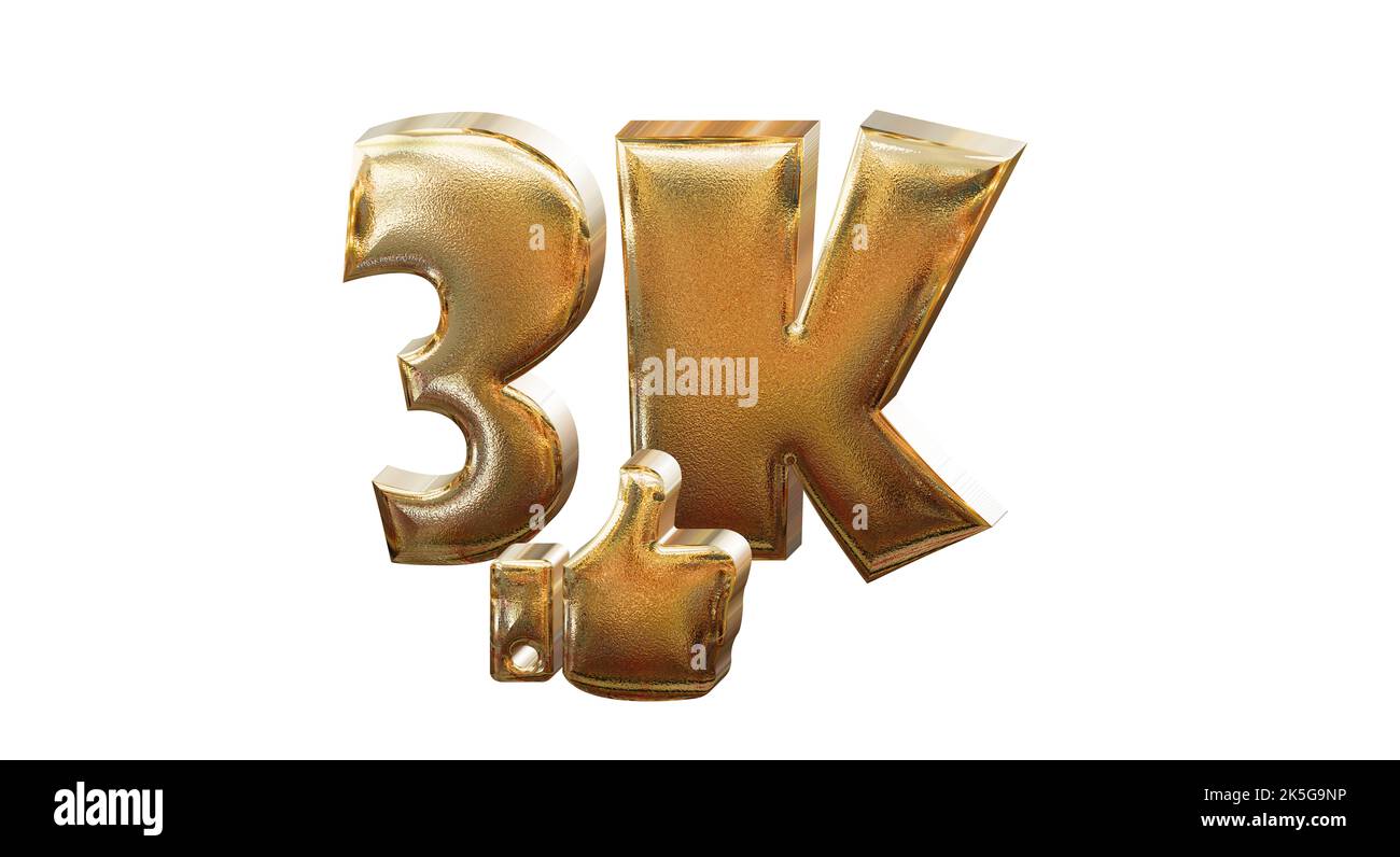 3d illustration 3 k gold number Stock Photo - Alamy