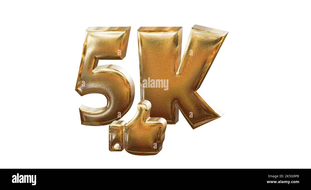 3d illustration 5 k gold number Stock Photo - Alamy