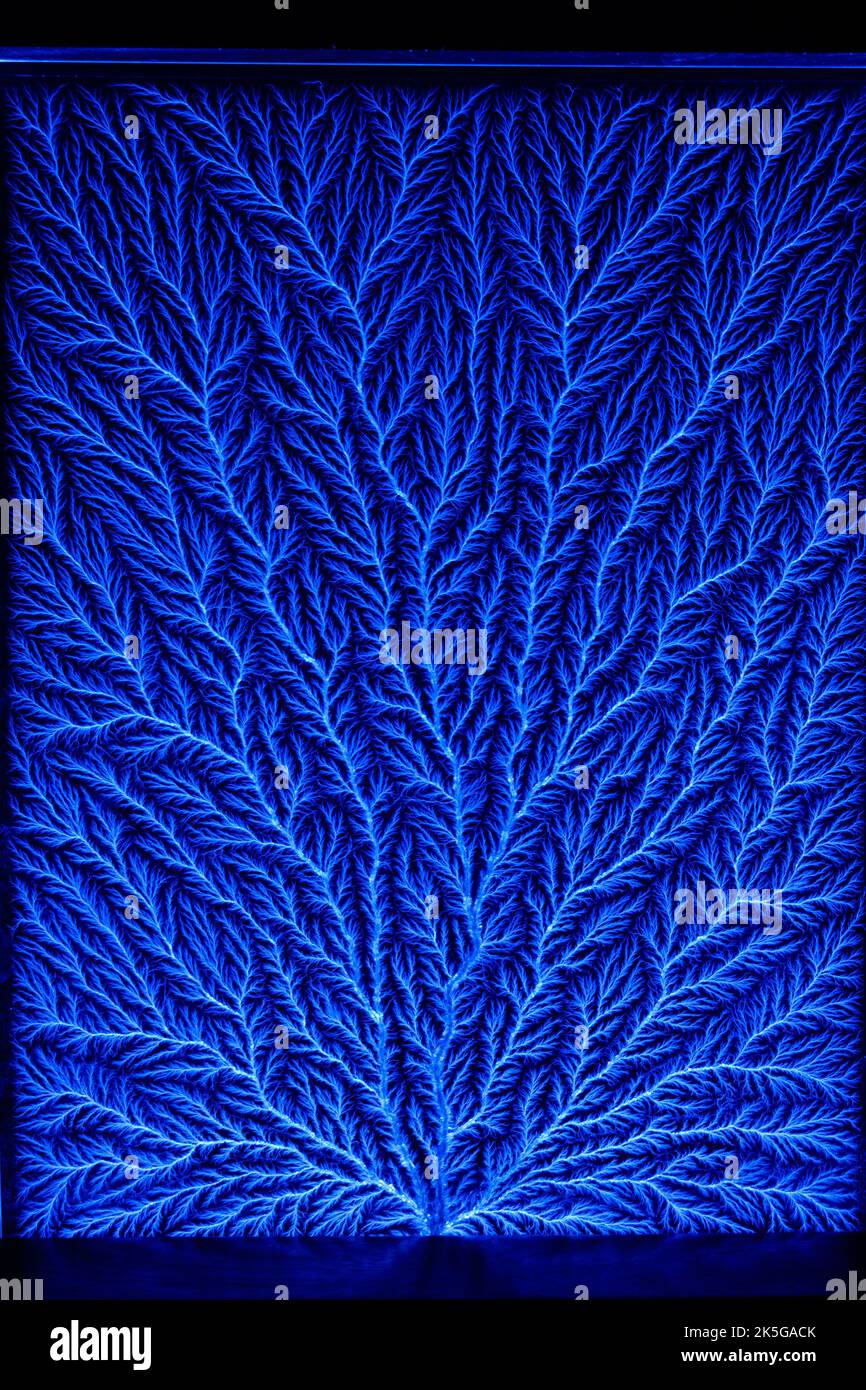 blue electrical lightning pattern produced by electricity sparking ...