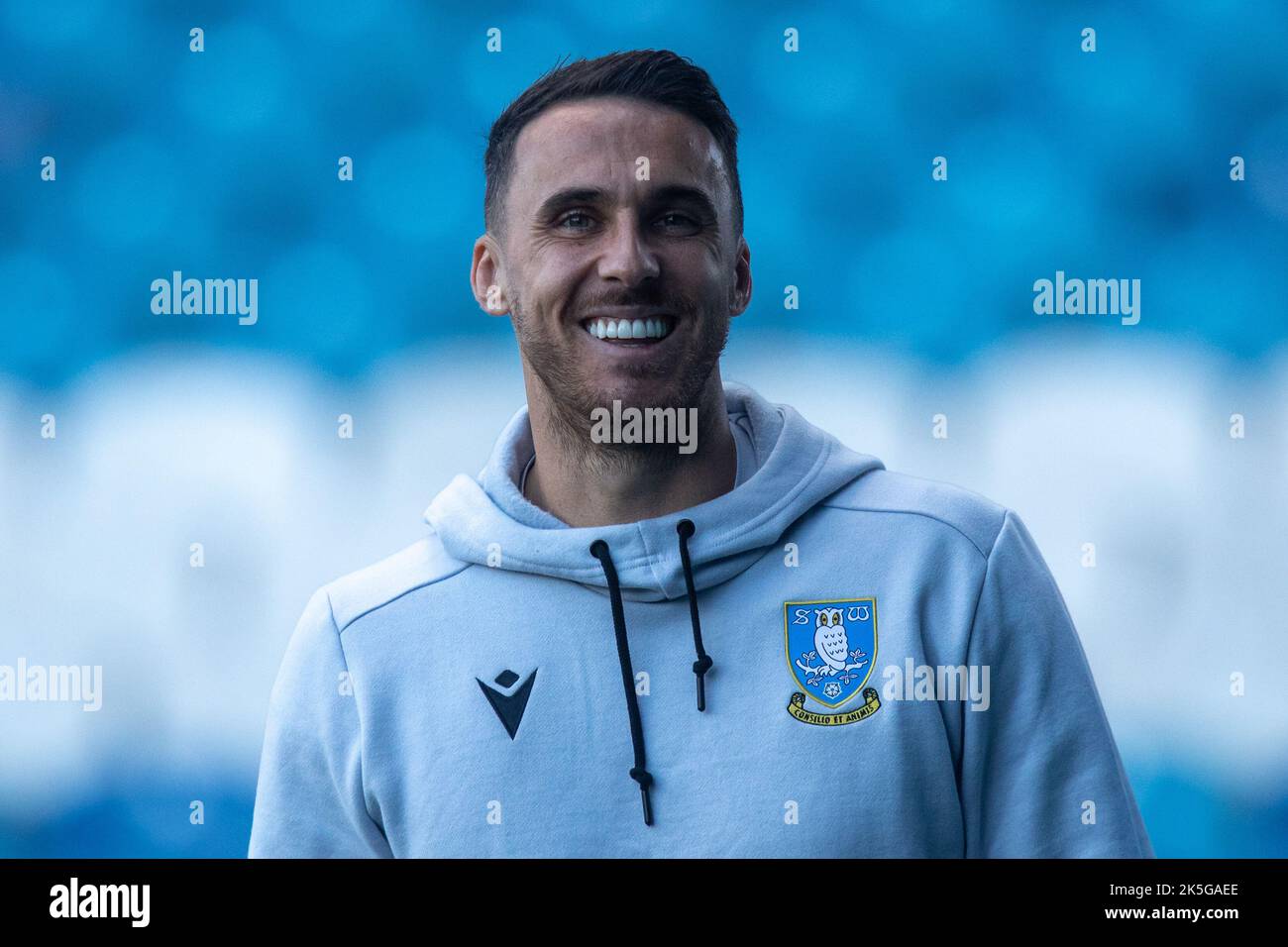 Lee Gregory #9 of Sheffield Wednesday arrives at Hillsborough Stadium ...