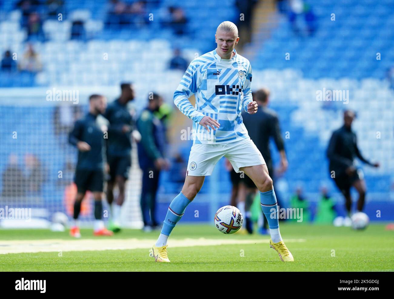 Manchester City's Erling Haaland warming up before the Premier League ...
