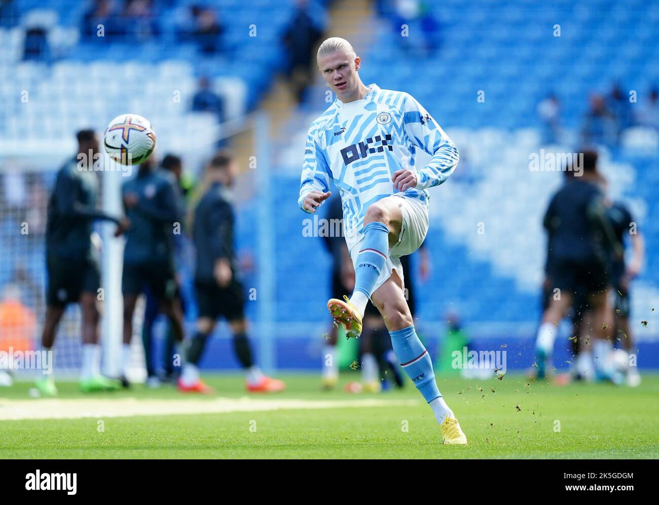 Manchester City's Erling Haaland warming up before the Premier League ...