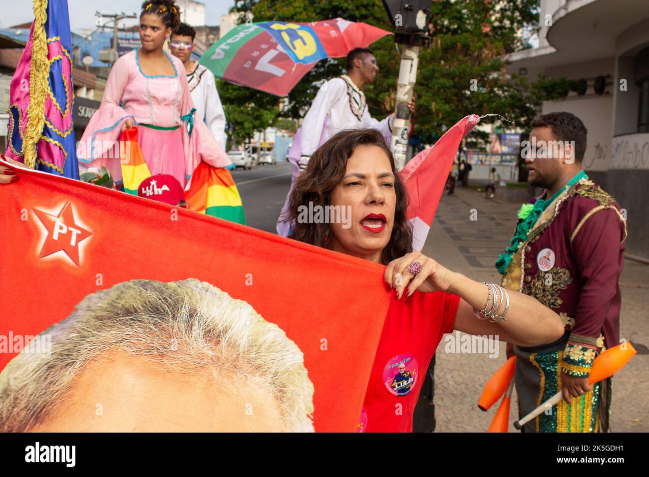 Goiânia, Goias, Brazil – September 28, 2022: A woman holding Lula's ...