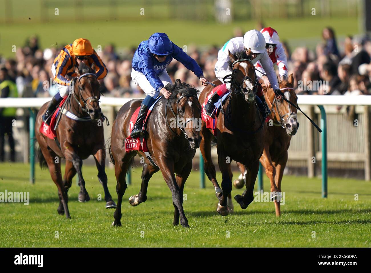 Silver Knott (2nd-left) ridden by William Buick before going on to win ...
