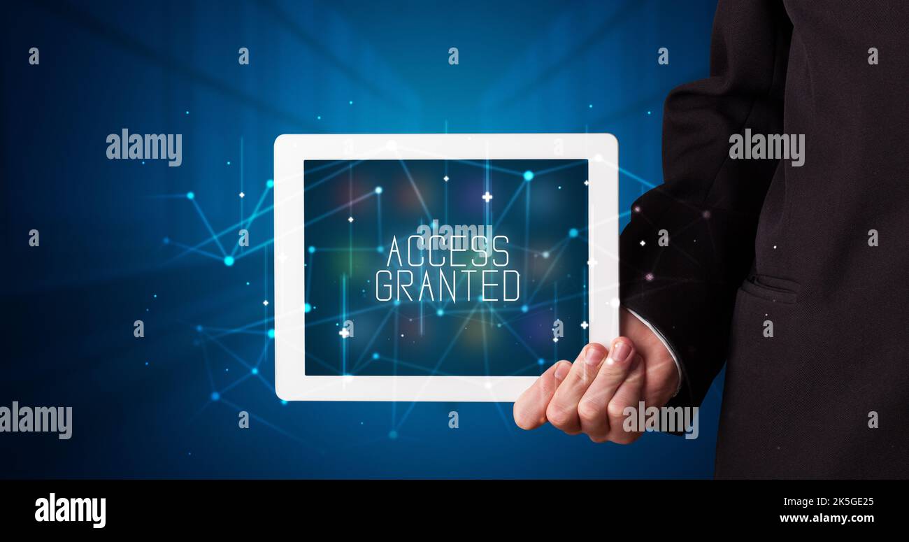 Person holding tablet, security concept Stock Photo - Alamy