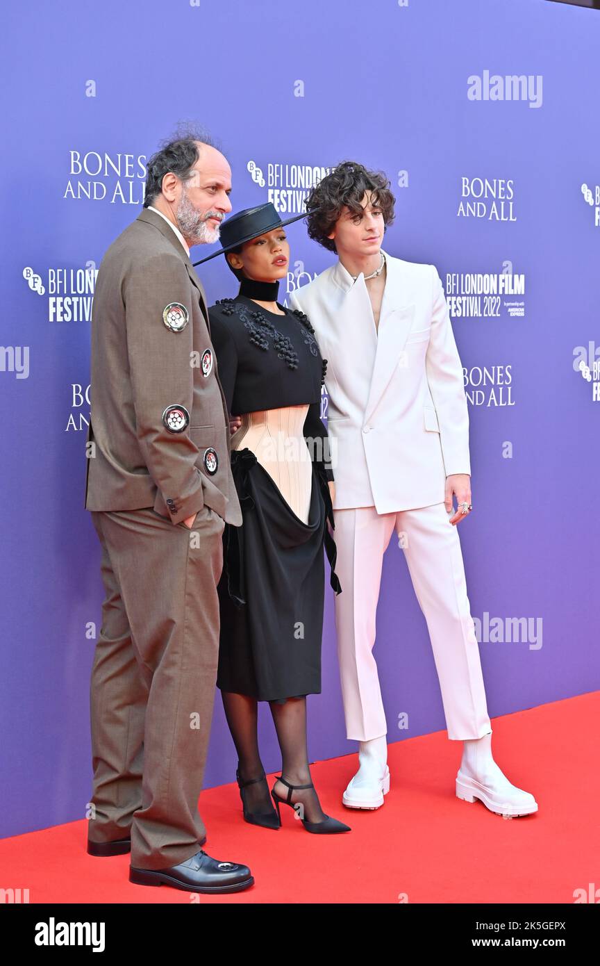 London, UK. 08th Oct, 2022. Luca Guadagnino, Taylor Russell, Timothee Chalamet arrive at the ...