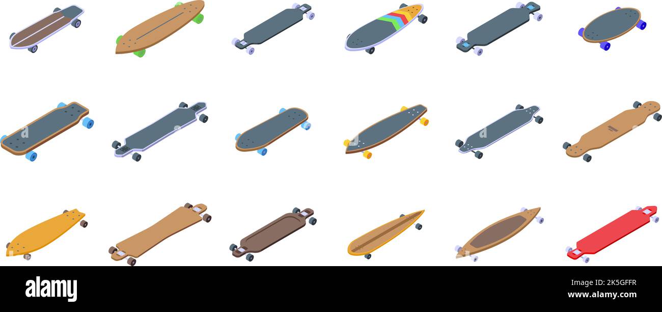 Longboard icons set isometric vector. Skateboard. Long deck Stock ...