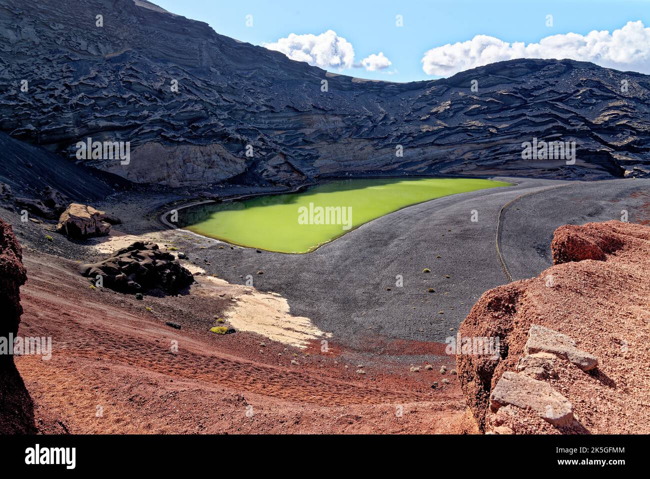 The Charco de los Clicos (Charco Verde) or Green Lake, a green inland ...