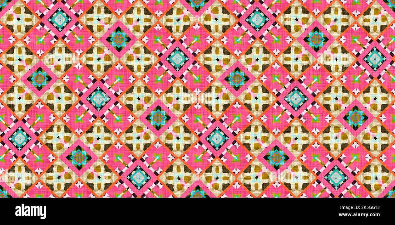 Kitsch pattern geometric retro design in seamless border background ...