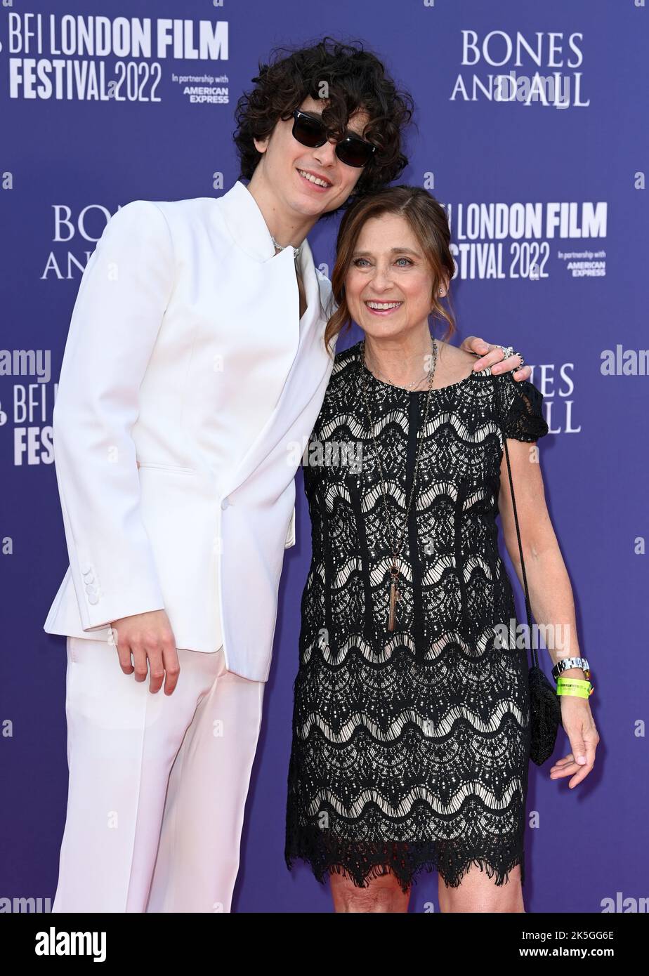 London, UK. 08th Oct, 2022. October 8th, 2022. London, UK. Timoth e Chalamet and his mother ...