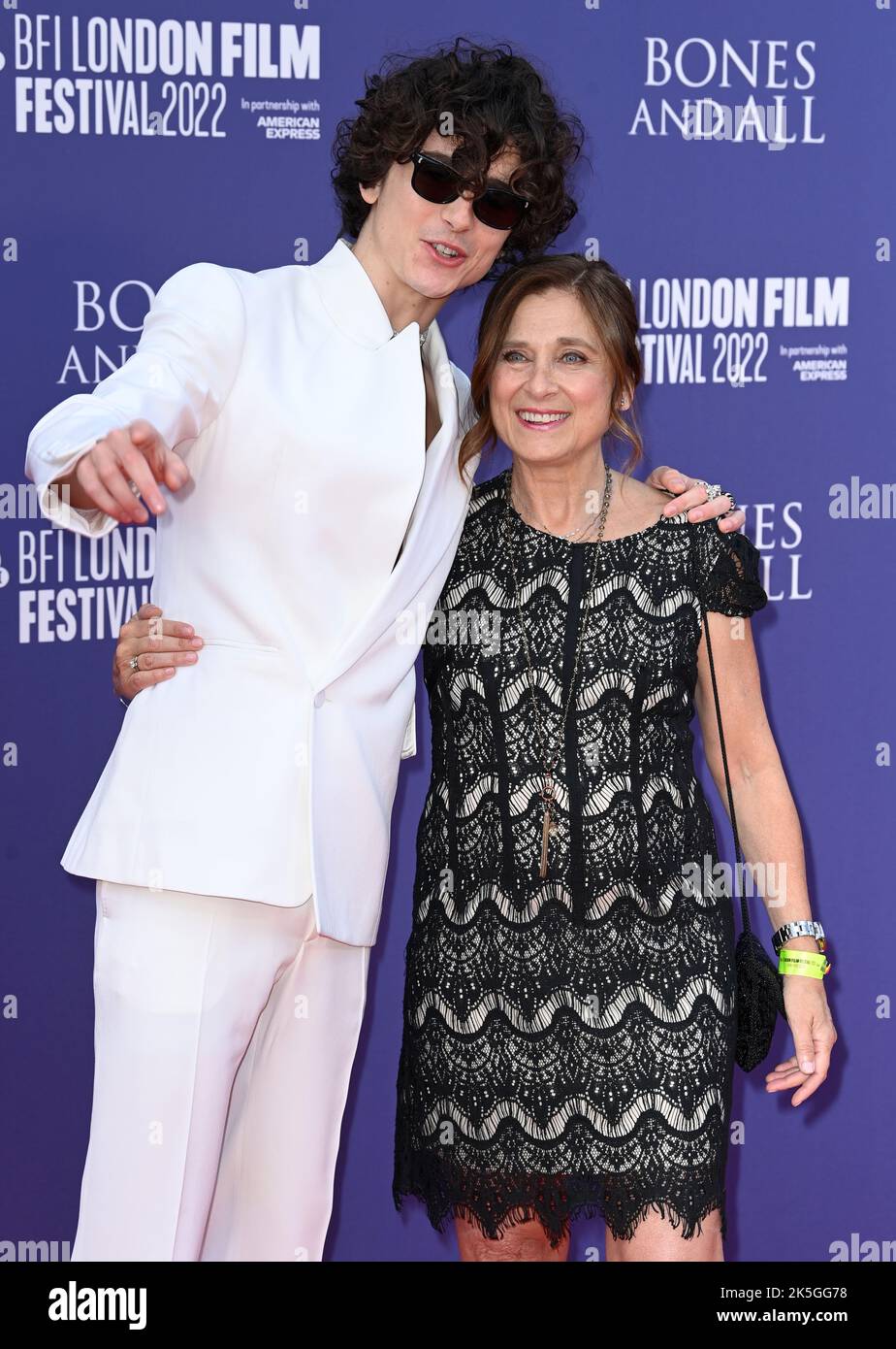 London, UK. 08th Oct, 2022. October 8th, 2022. London, UK. Timoth e Chalamet and his mother ...
