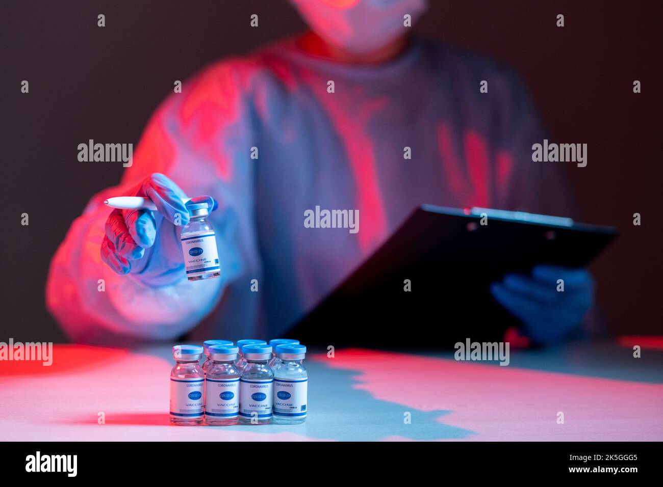 Vaccine testing. Covid-19 inoculation. Pharmaceutical research. Female ...