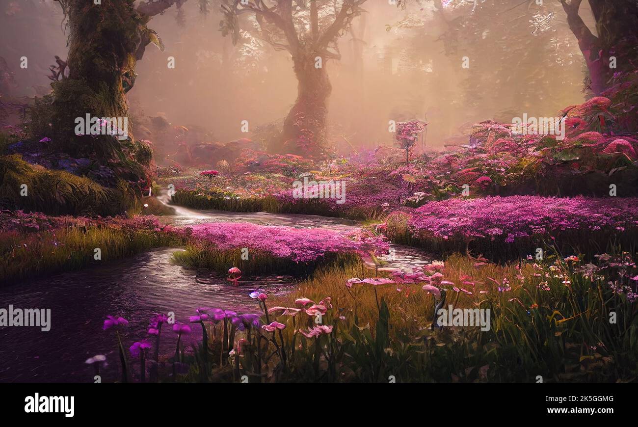 Fantasy fairy tale flower in forest background. Fabulous fairytale ...