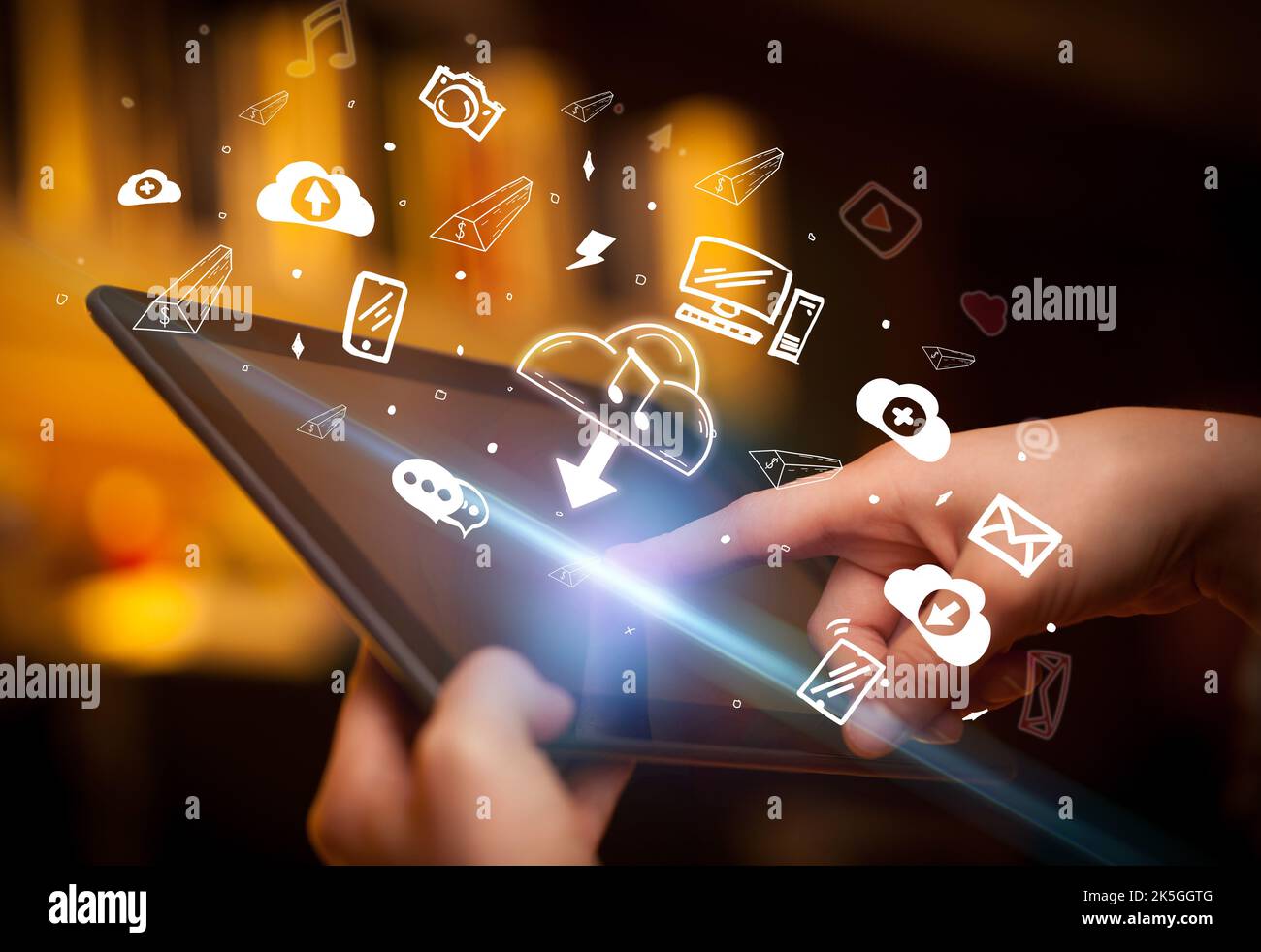 Close-up of a touchscreen with hand drawn icons Stock Photo - Alamy