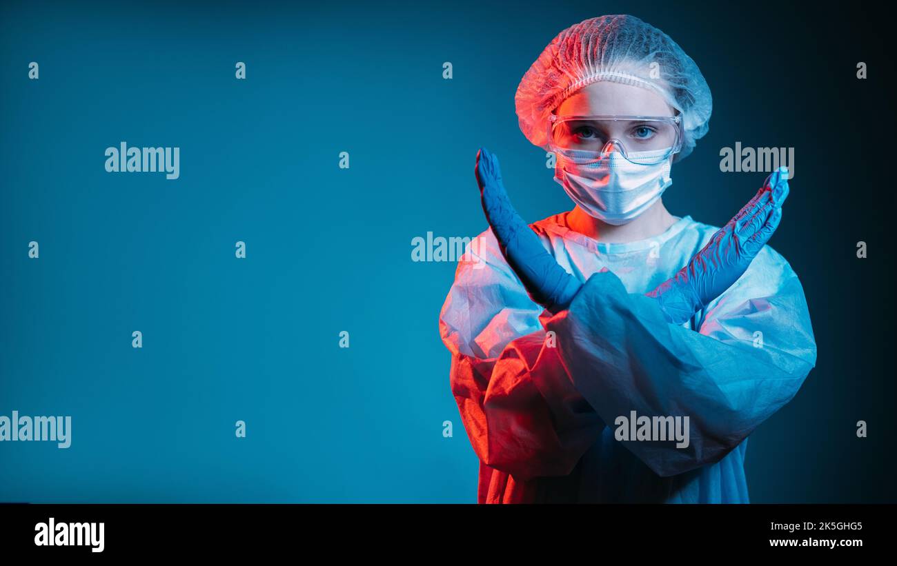 Stop covid-19. Pandemic banner. Quarantine lockdown. Portrait of strict ...