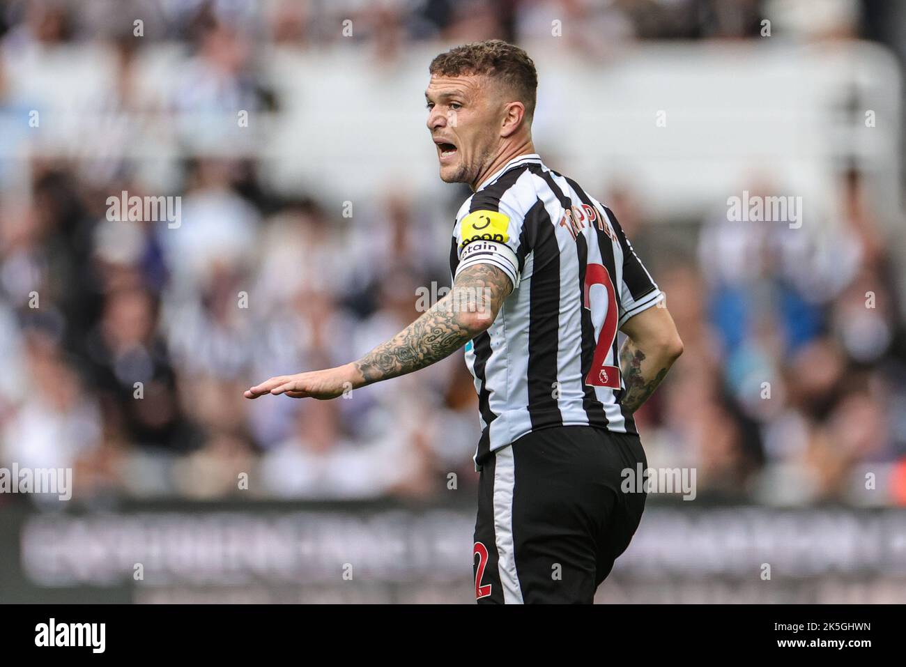 Kieran Trippier #2 of Newcastle United gives his team instructions ...