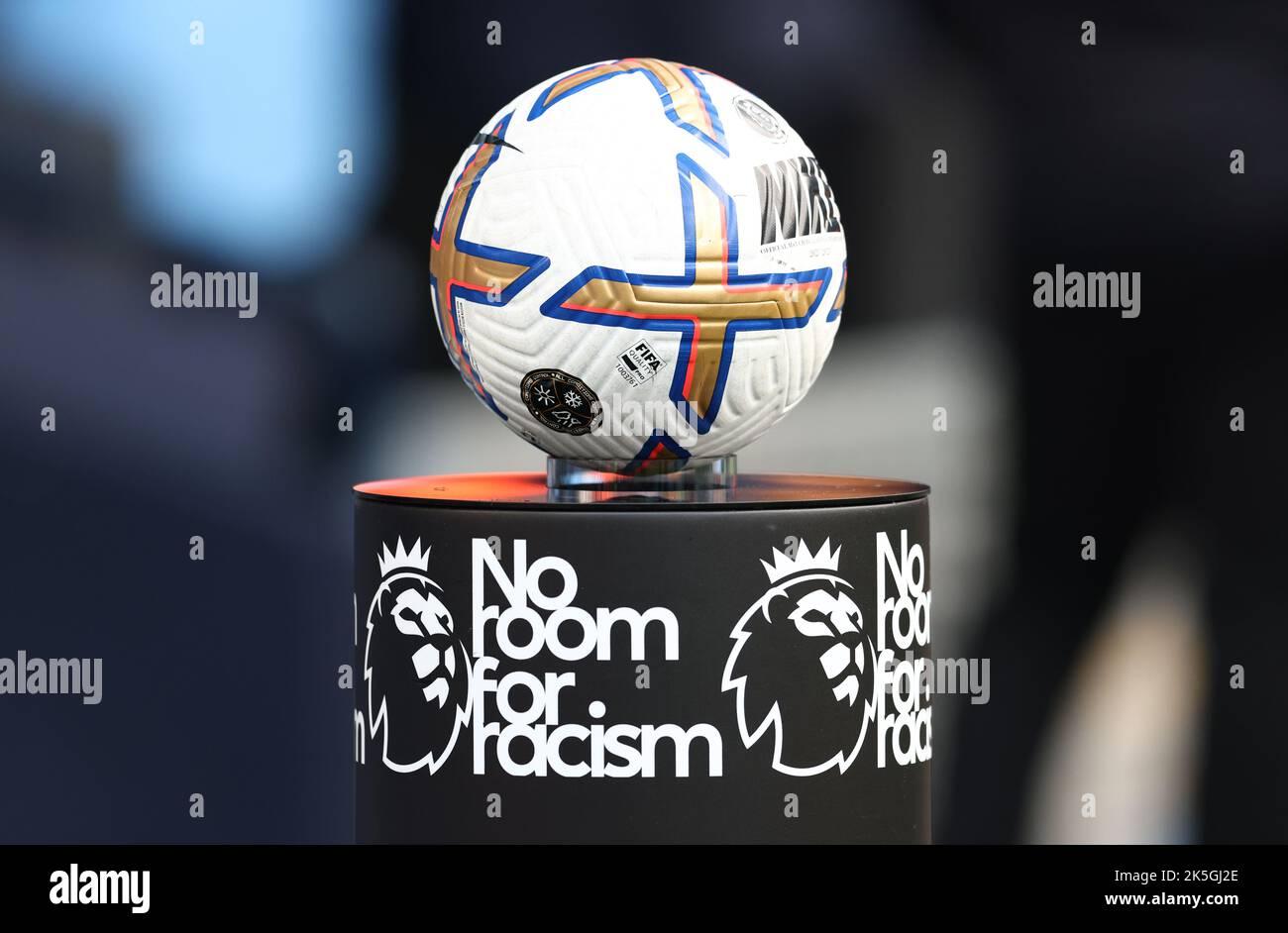 Manchester, England, 8th October 2022. Match ball on Anti Racism plinth ...