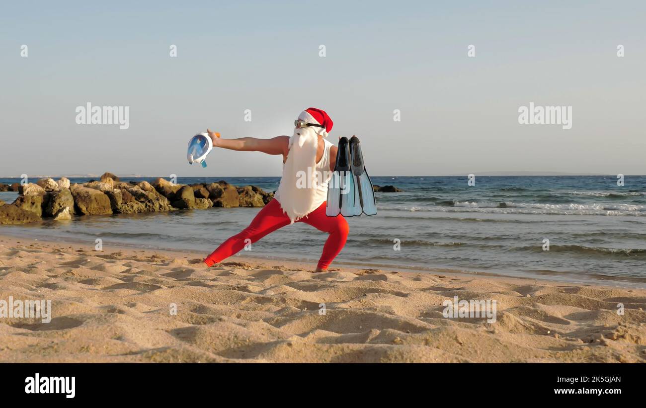 Santa Claus summer vacation. Father Christmas, having fun. Santa Claus ...